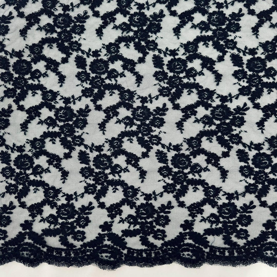 Navy Corded Lace Fabric by the Yard Alencon Navy Floral Embroidery ...