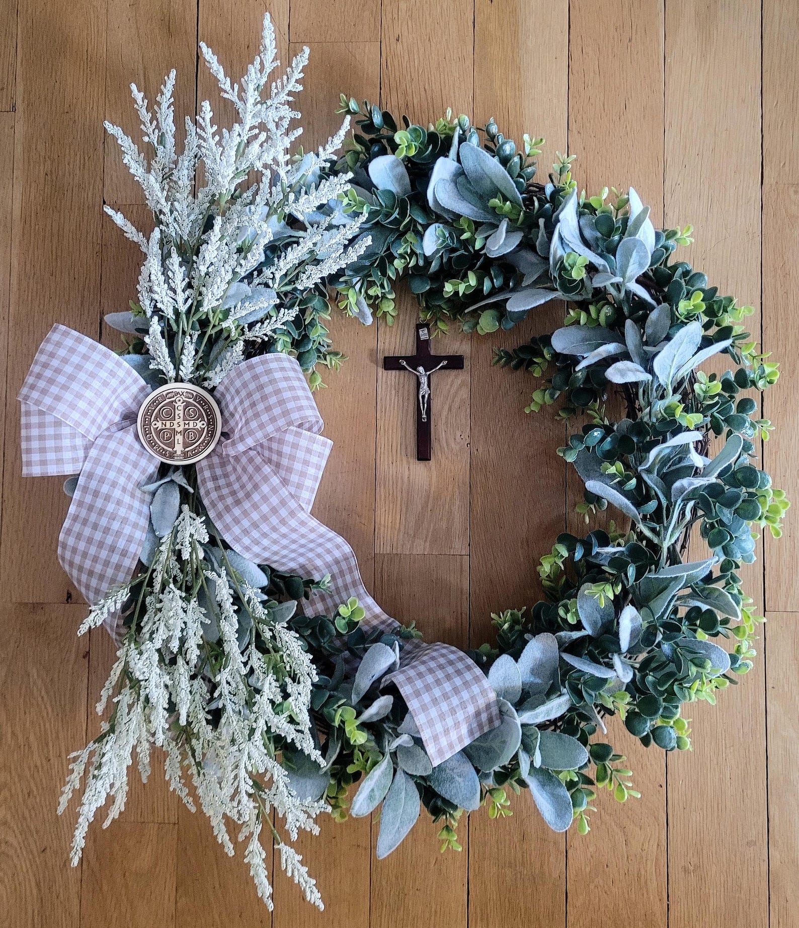 Year Round Lamb's Ear Wreath Catholic Home Decor Christian Gift Idea ...