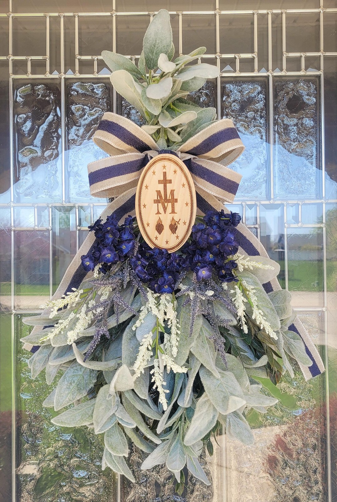 Teardrop Swag Wreath Miraculous Medal Catholic Swag Wreath Marian Decor ...