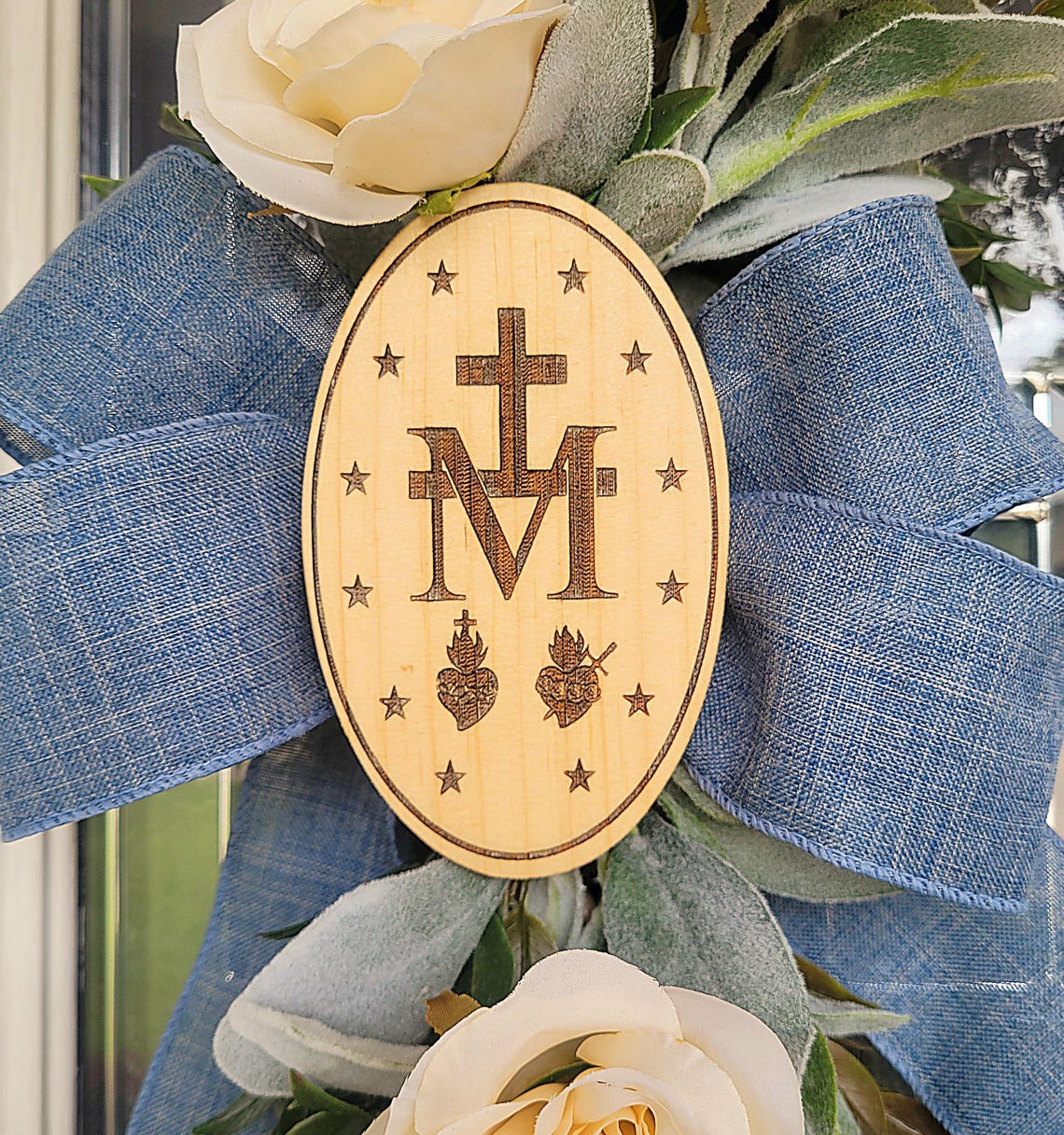 Wood Bead Wreath Marian Wreath Catholic Wreath Catholic Home Decor ...