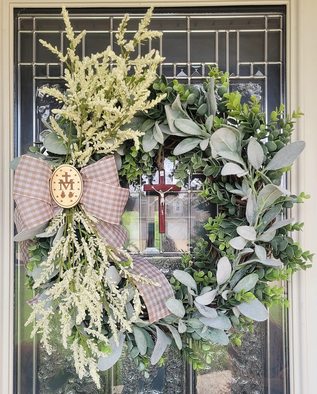 Year Round Lamb's Ear Wreath Catholic Home Decor Christian Gift Idea ...