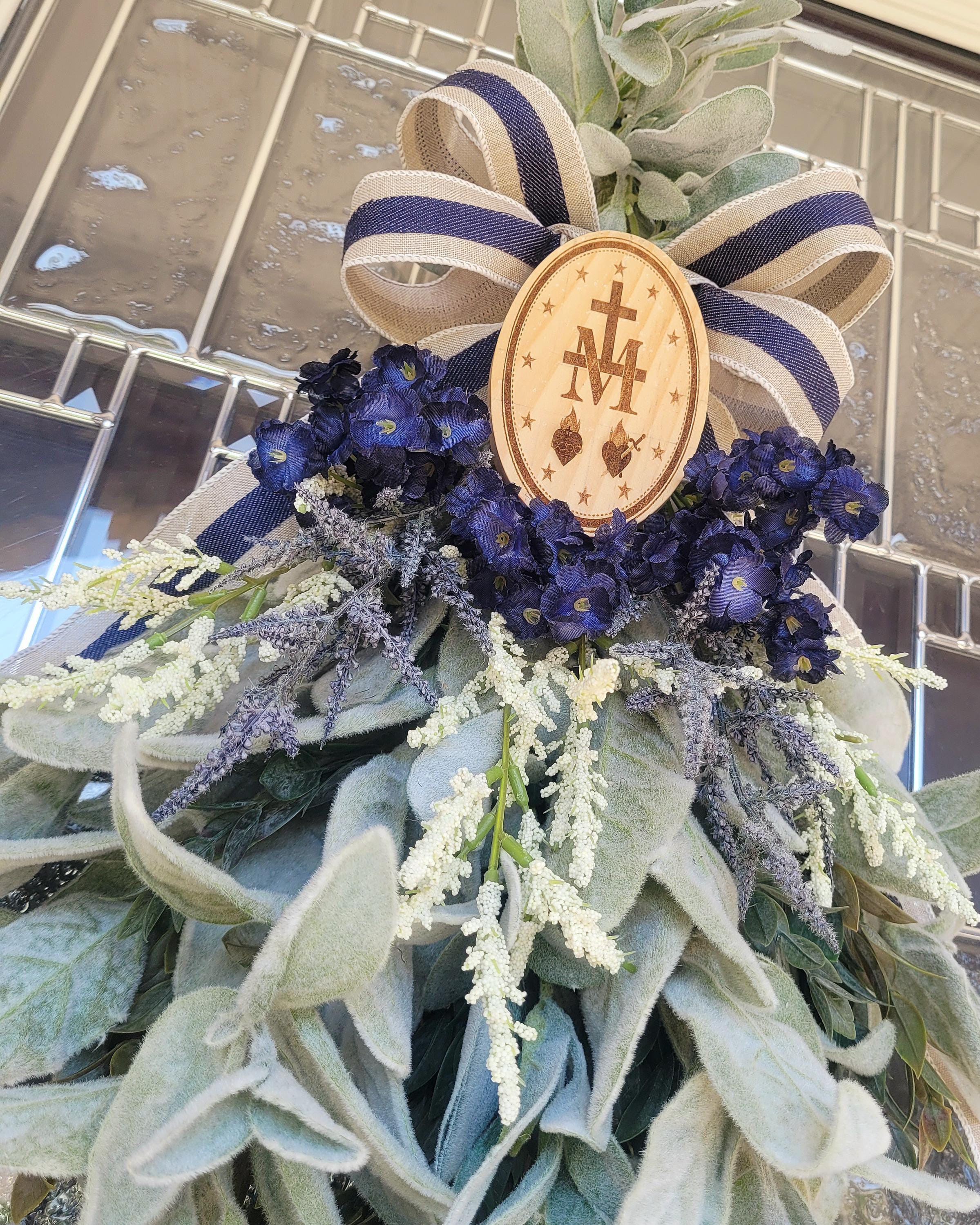 Teardrop Swag Wreath Miraculous Medal Catholic Swag Wreath Marian Decor ...