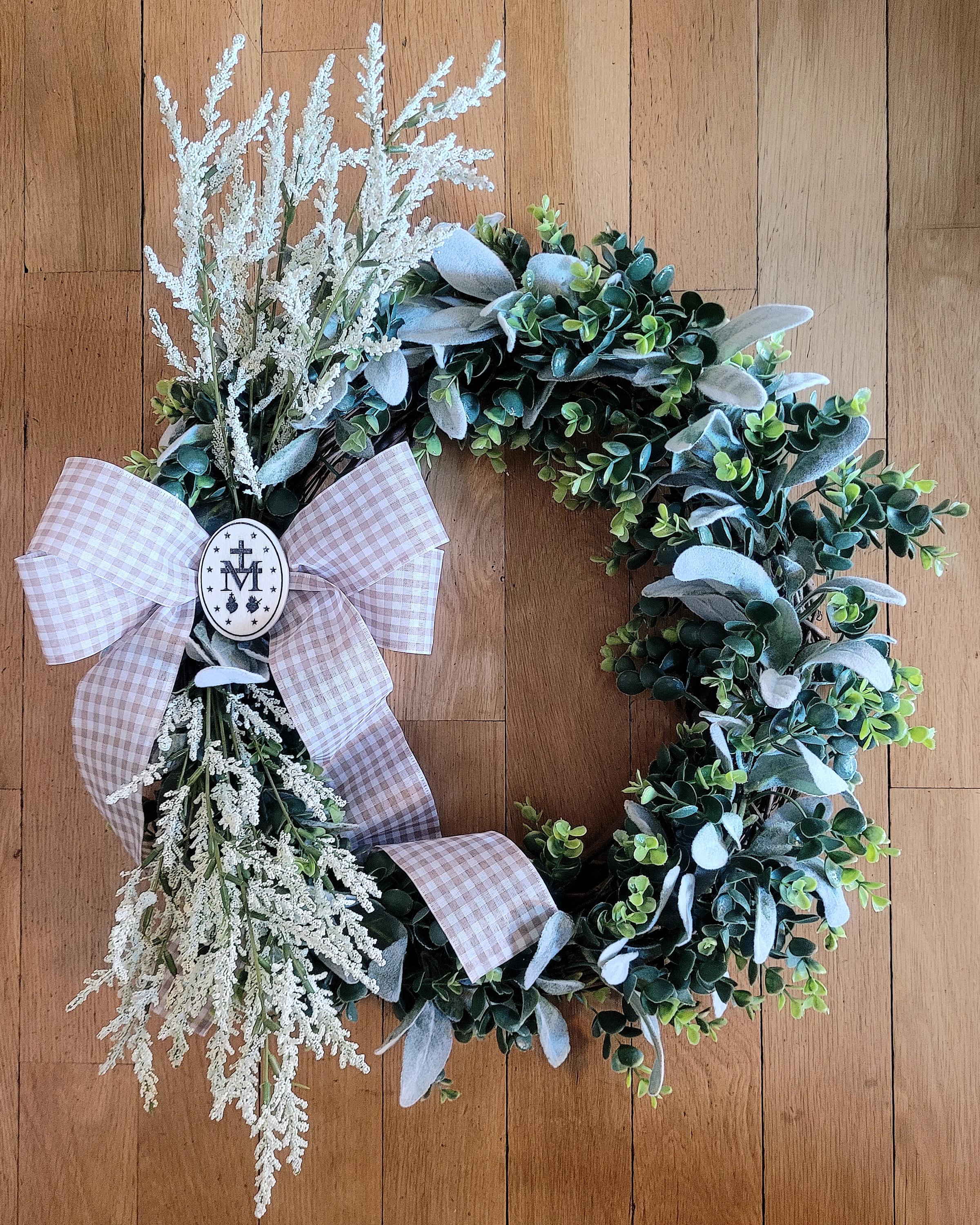 Year Round Lamb's Ear Wreath Catholic Home Decor Christian Gift Idea ...