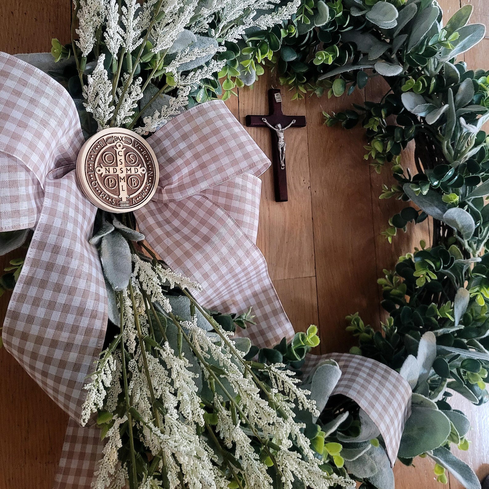 Year Round Lamb's Ear Wreath Catholic Home Decor Christian Gift Idea ...