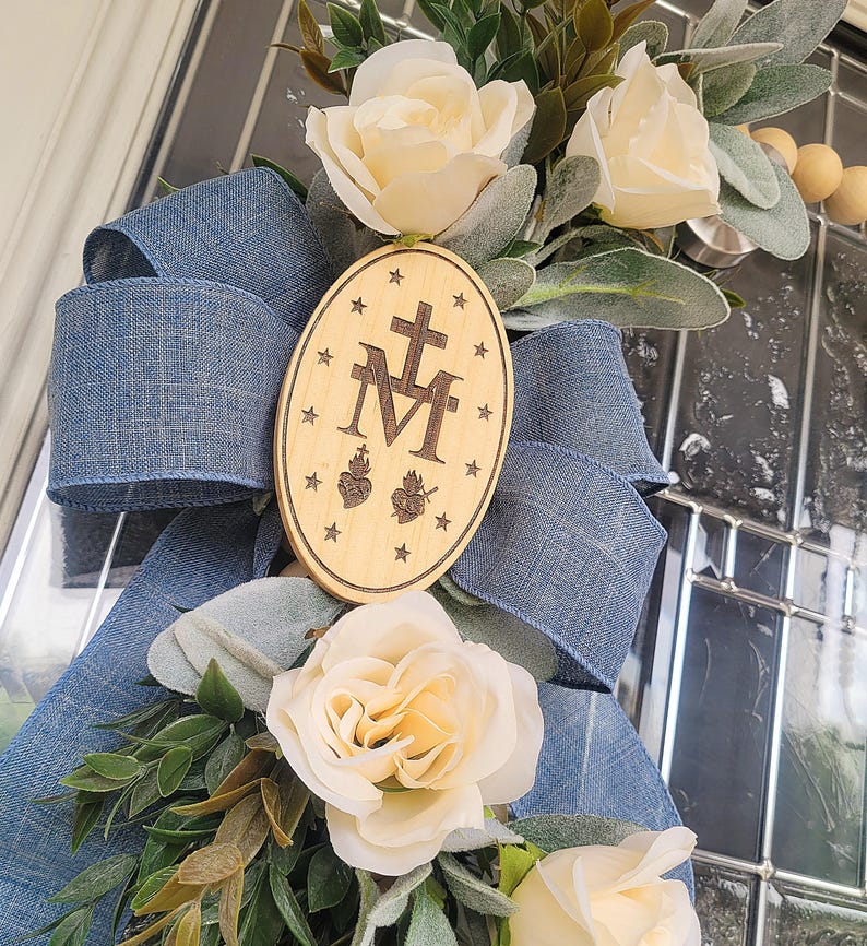Wood Bead Wreath Marian Wreath Catholic Wreath Catholic Home Decor ...