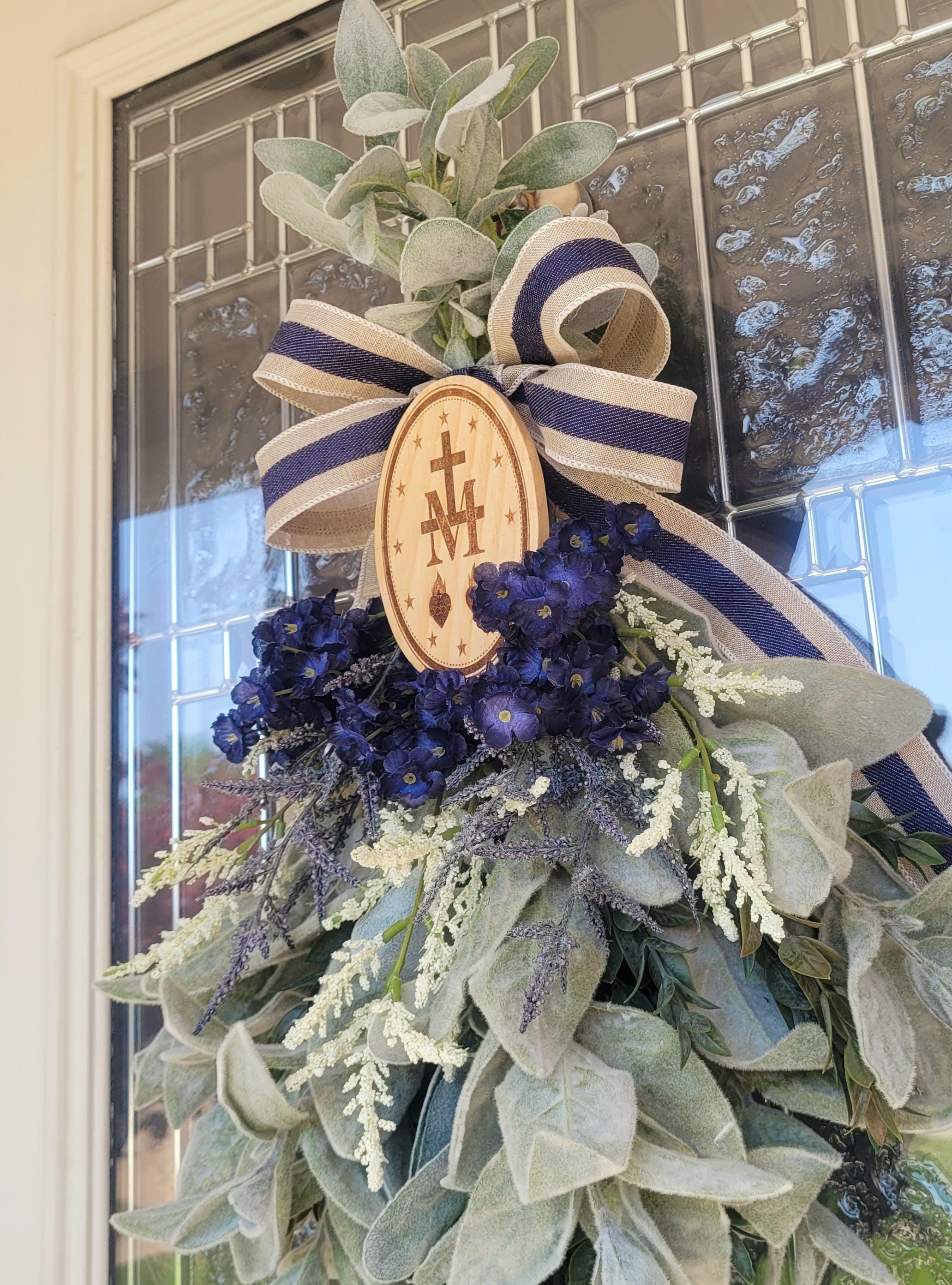 Teardrop Swag Wreath Miraculous Medal Catholic Swag Wreath Marian Decor ...