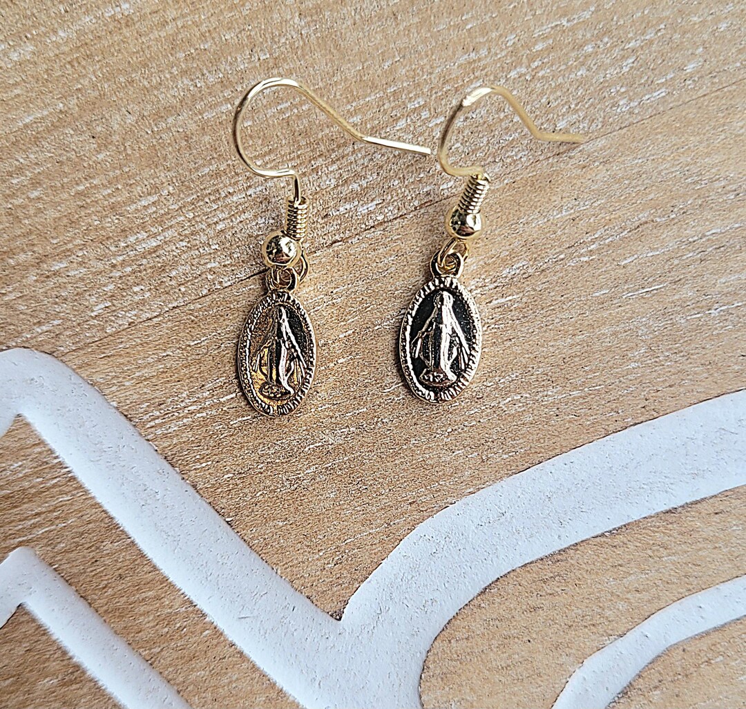 Catholic Earrings Miraculous Medal Jewelry Catholic Gold Earrings ...