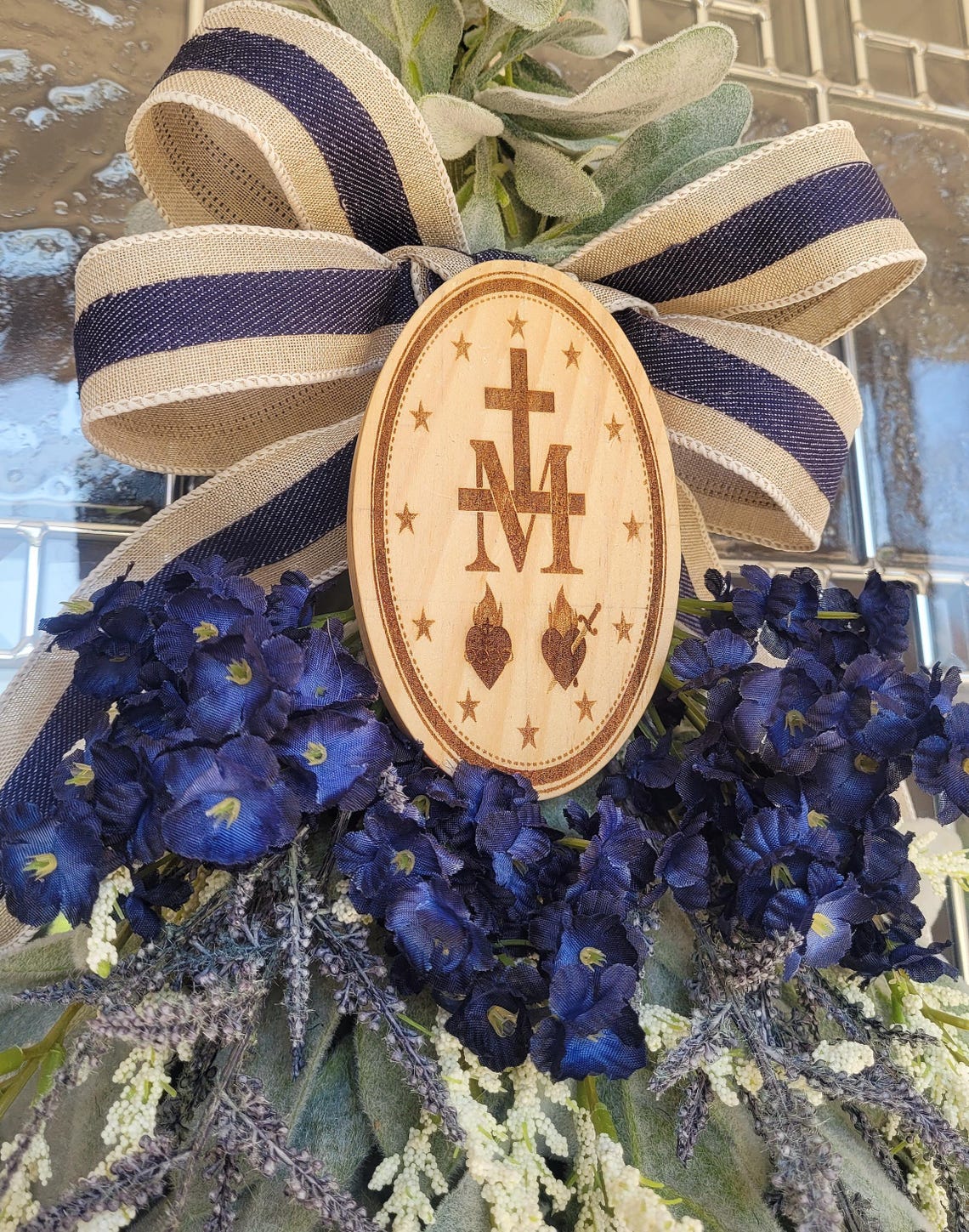 Teardrop Swag Wreath Miraculous Medal Catholic Swag Wreath Marian Decor ...