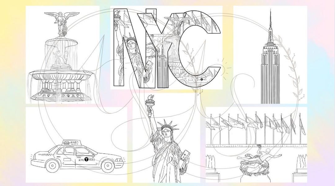 New York City Coloring Pages- Digital Download for Kids or Adults - Etsy
