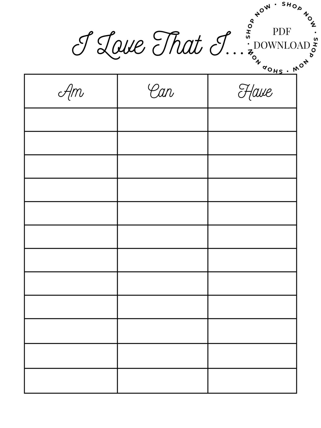Positive Affirmation Worksheet: I Love That I.... - Etsy
