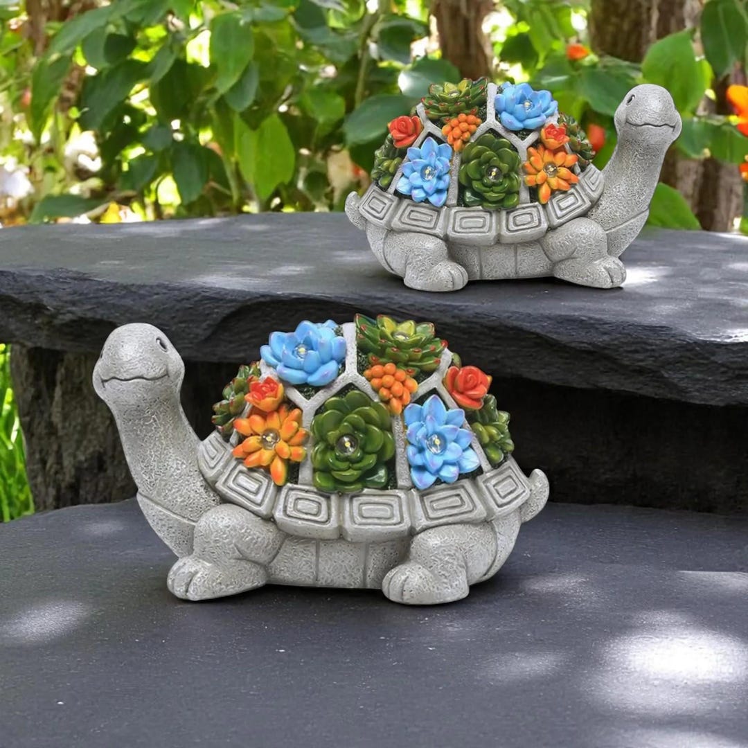 Solar Turtle Garden Statue – Resin Tortoise Lawn Ornament for Yard ...