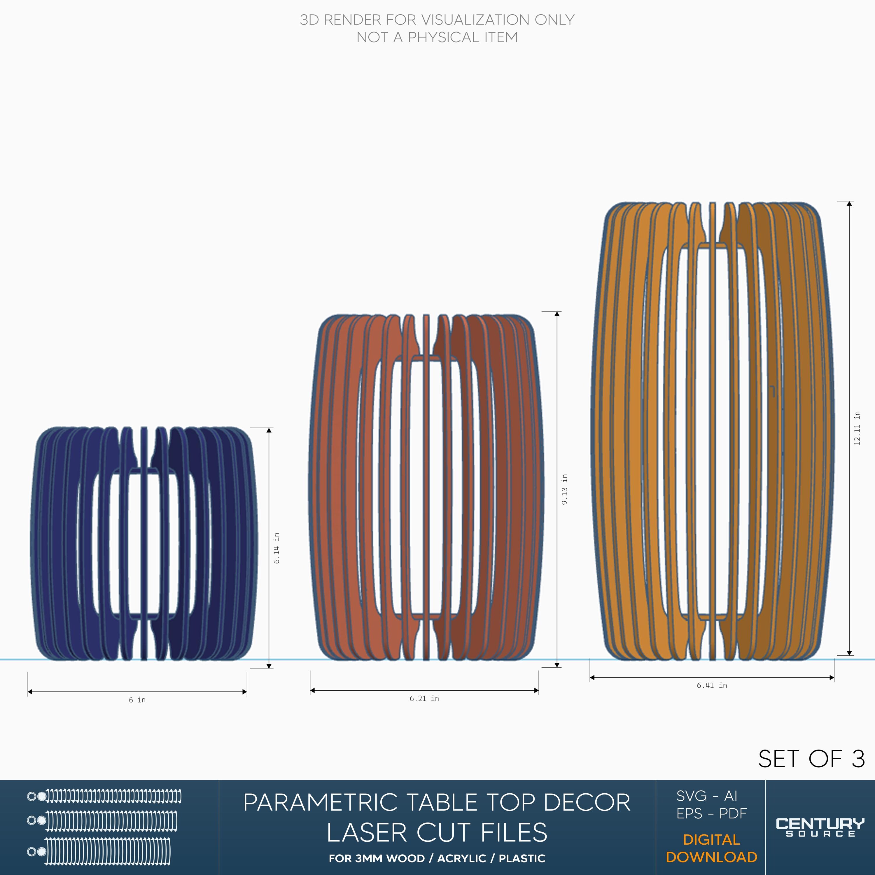 Parametric Tabletop Decor Set of 3: Laser Cut Files (digital Download ...