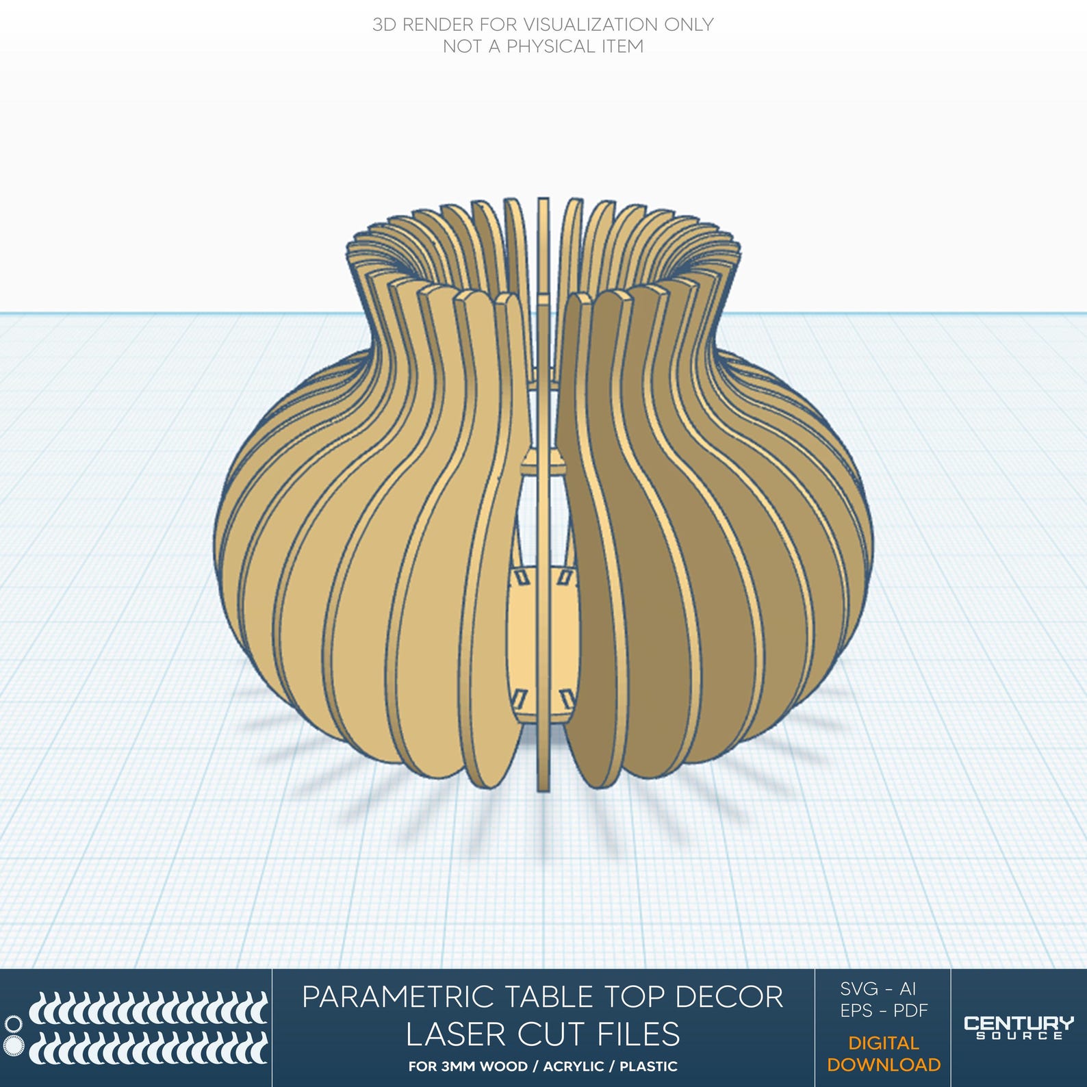 Laser Cut Parametric Vase: 3mm File for CO2 Diode Laser (digital ...