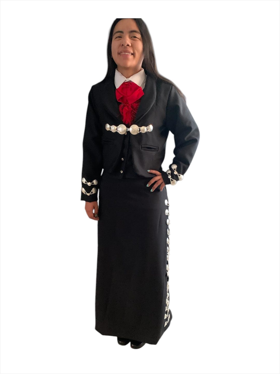 Charro Suit With Silver Buttons From the Aztec Calendar, Black, for ...