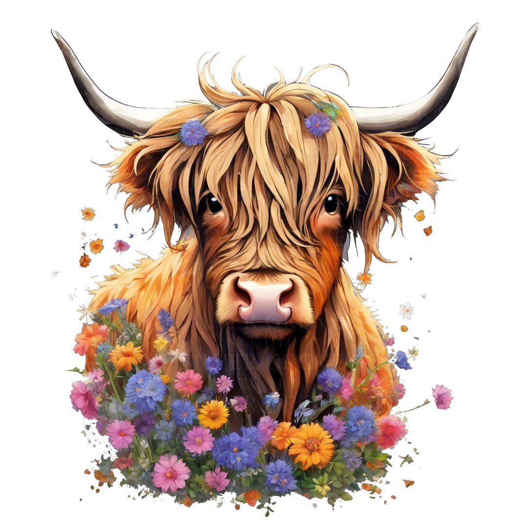 Floral Heather Cow Clipart Bundle – Animal PNG Flower Farm Animal for ...