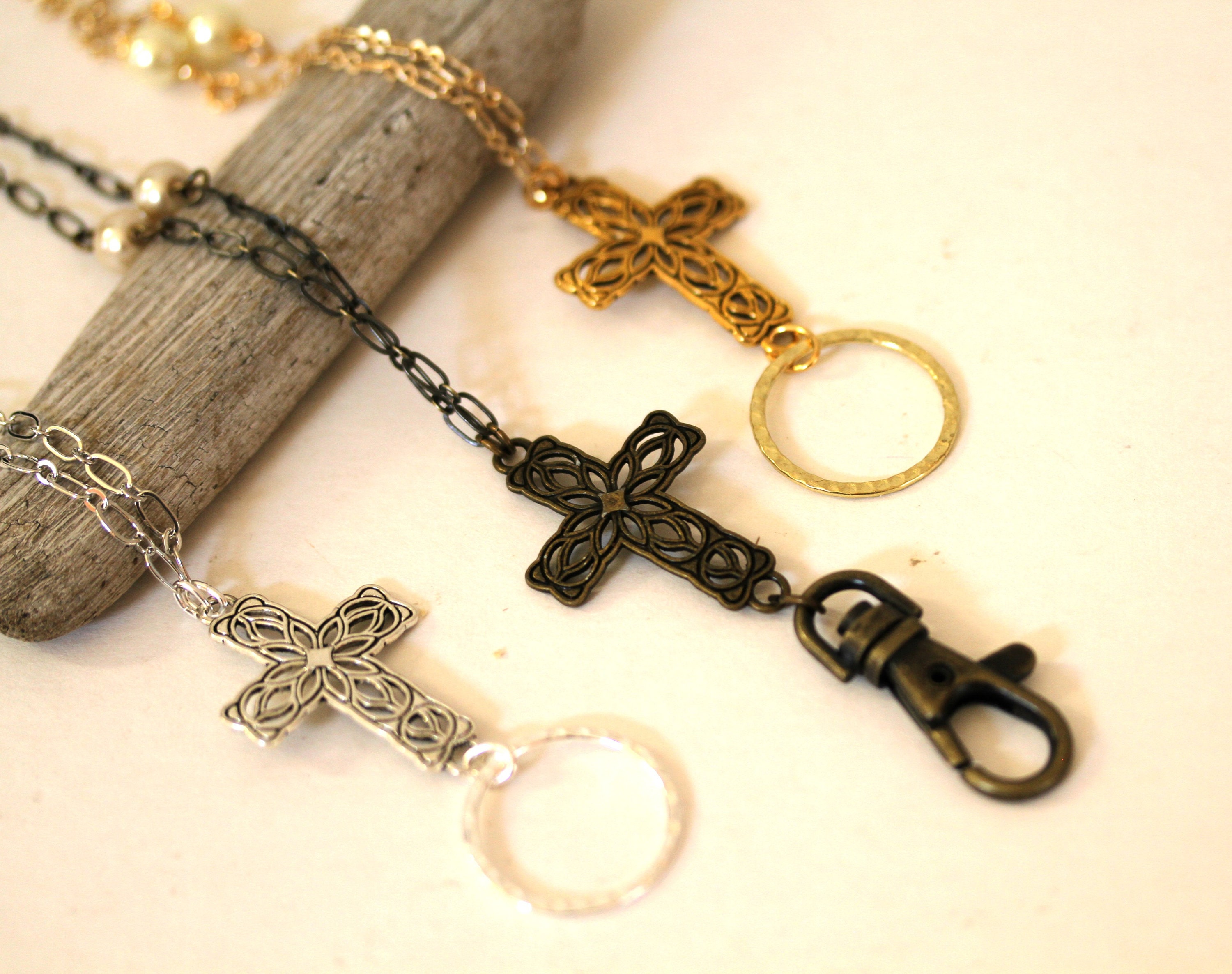 Cross Eyeglass and Badge Lanyard, Religious Lanyard, Three Finishes ...
