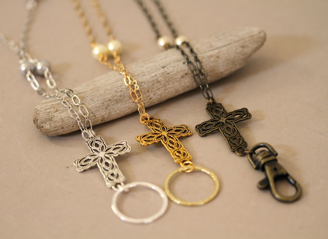 Cross Eyeglass and Badge Lanyard, Religious Lanyard, Three Finishes ...