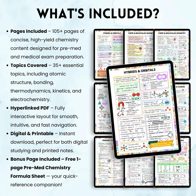 Pre-med Chemistry Resource Book | 100+ Page Hyperlinked Study Guide ...