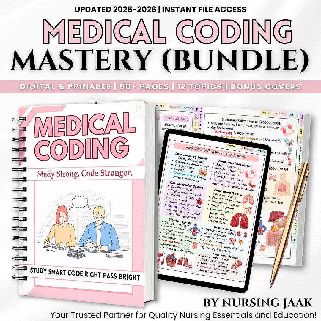 Medical Coding Mastery Bundle, 80+ Pages Coding Study Guide, ICD-10 & CPT Reference Sheets ...