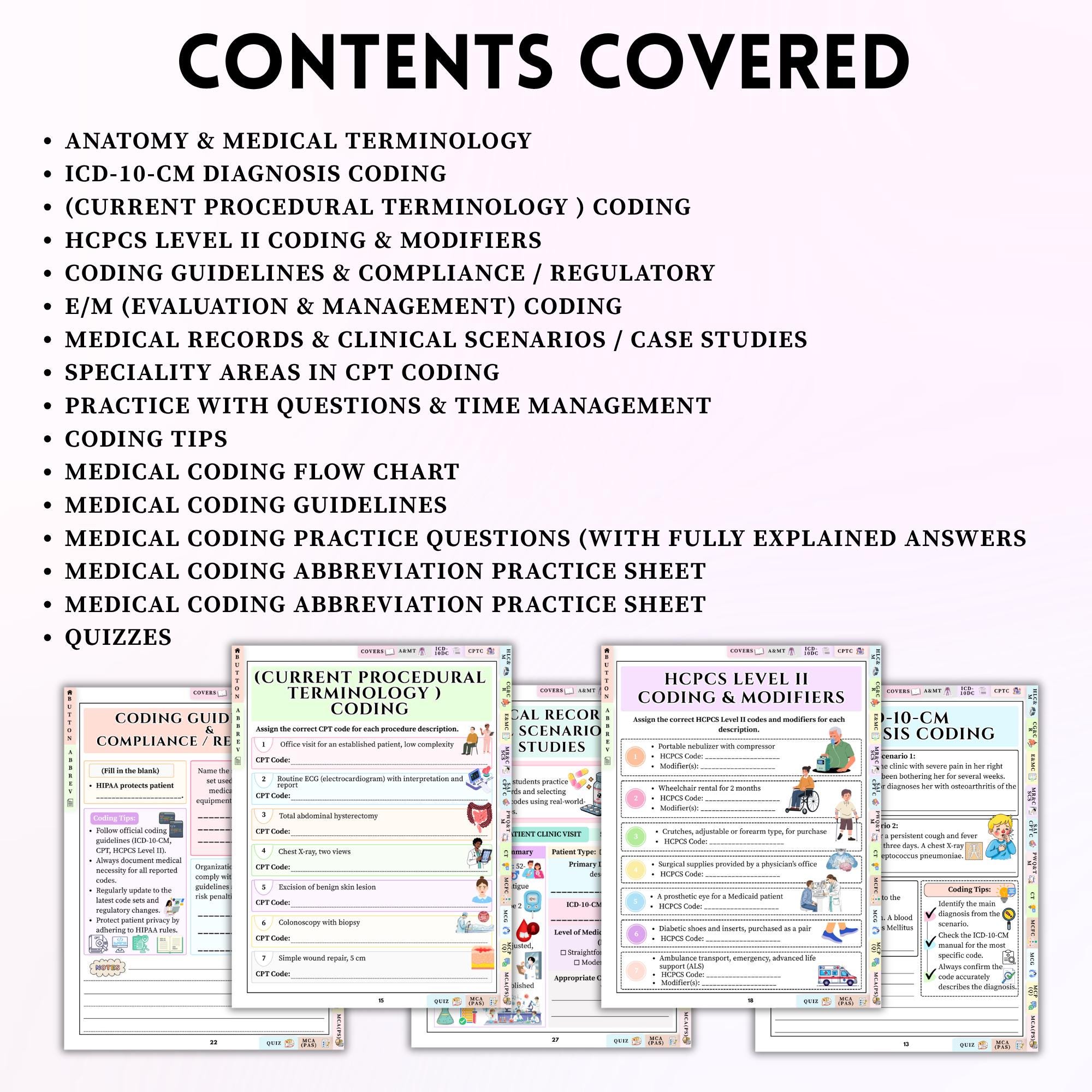 Medical Coding Worksheets Hyperlinked, ICD-10-CM Diagnosis Coding, Cpt ...