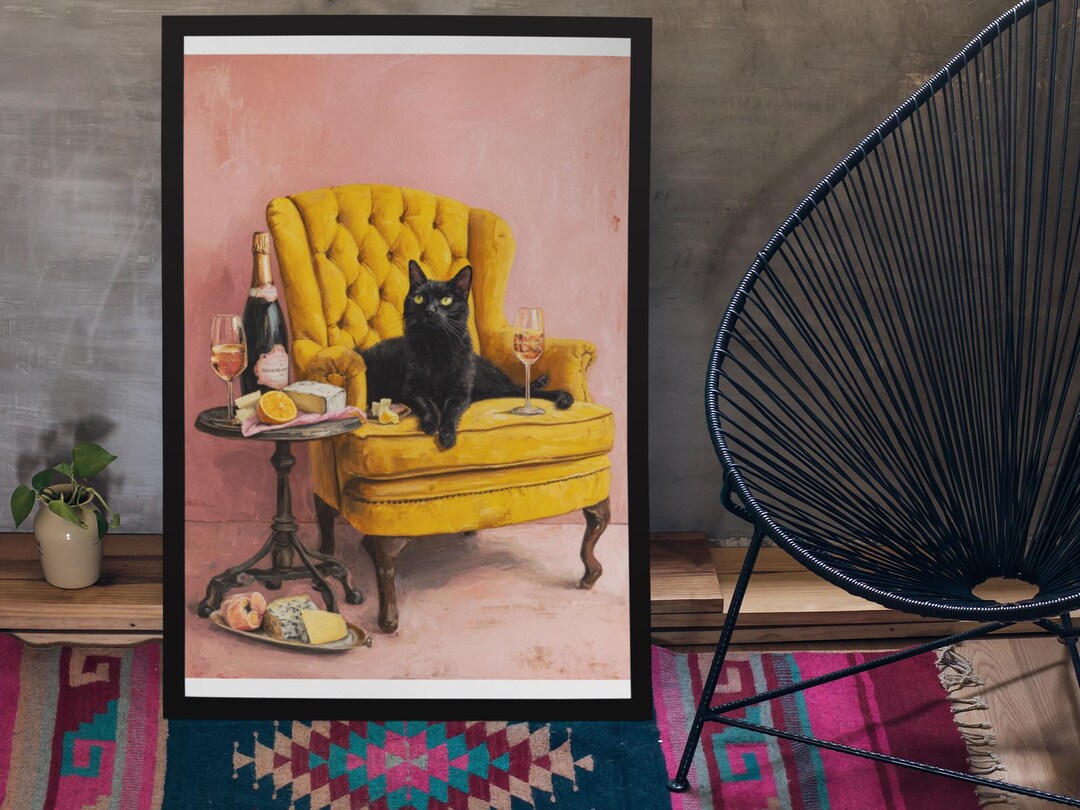 Whimsical Black Cat Buffet Art Print: Quirky Kitchen Decor - Etsy