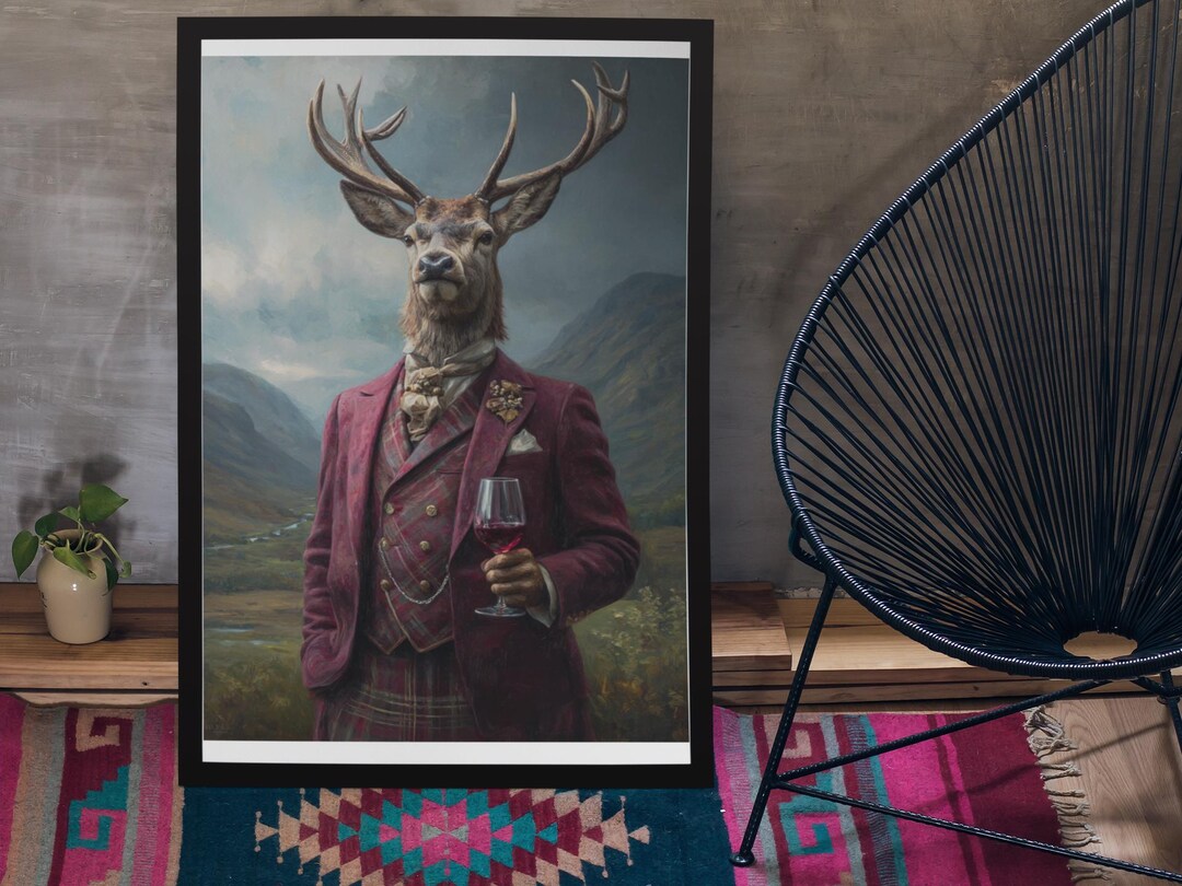Stag Art Print // Vintage Painting Style Portrait of Stag in Victorian ...