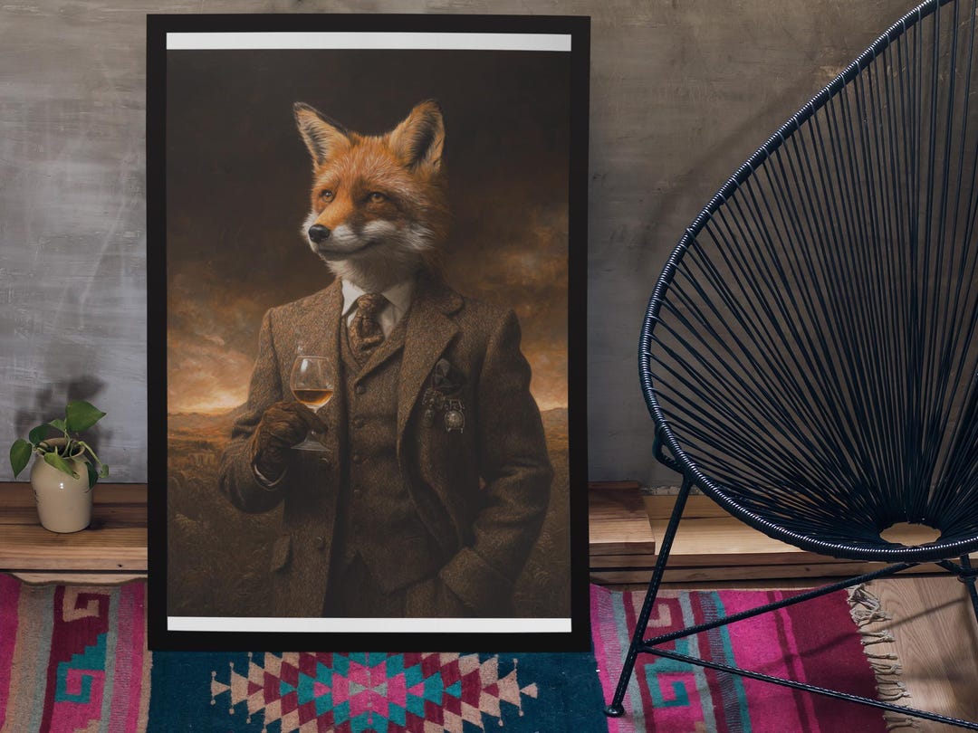 Regal Fox Whisky Drinker Art Print: Vintage Animal Portrait - Etsy