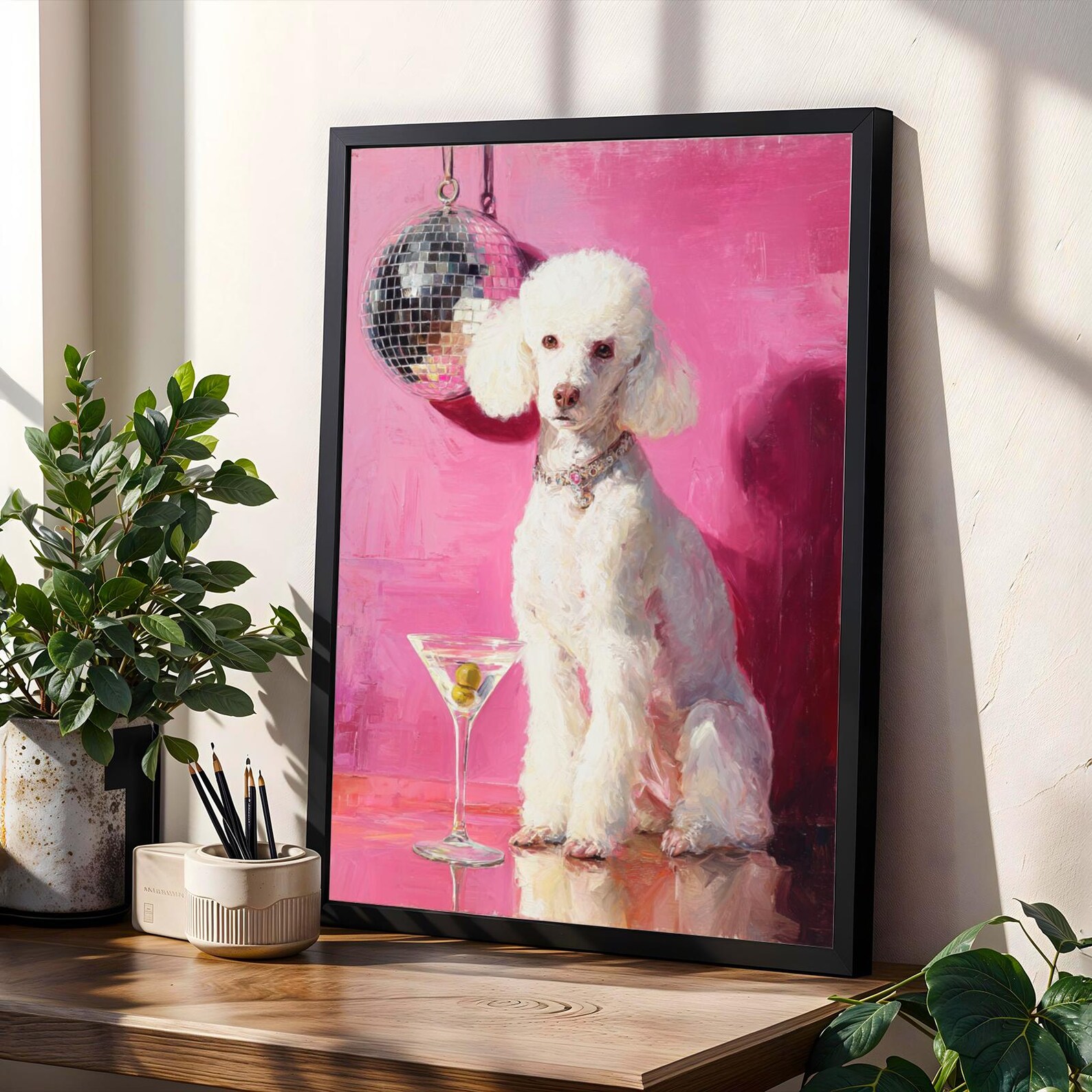 White Poodle Poster – Pink and White Pop Art | Contemporary Oil ...
