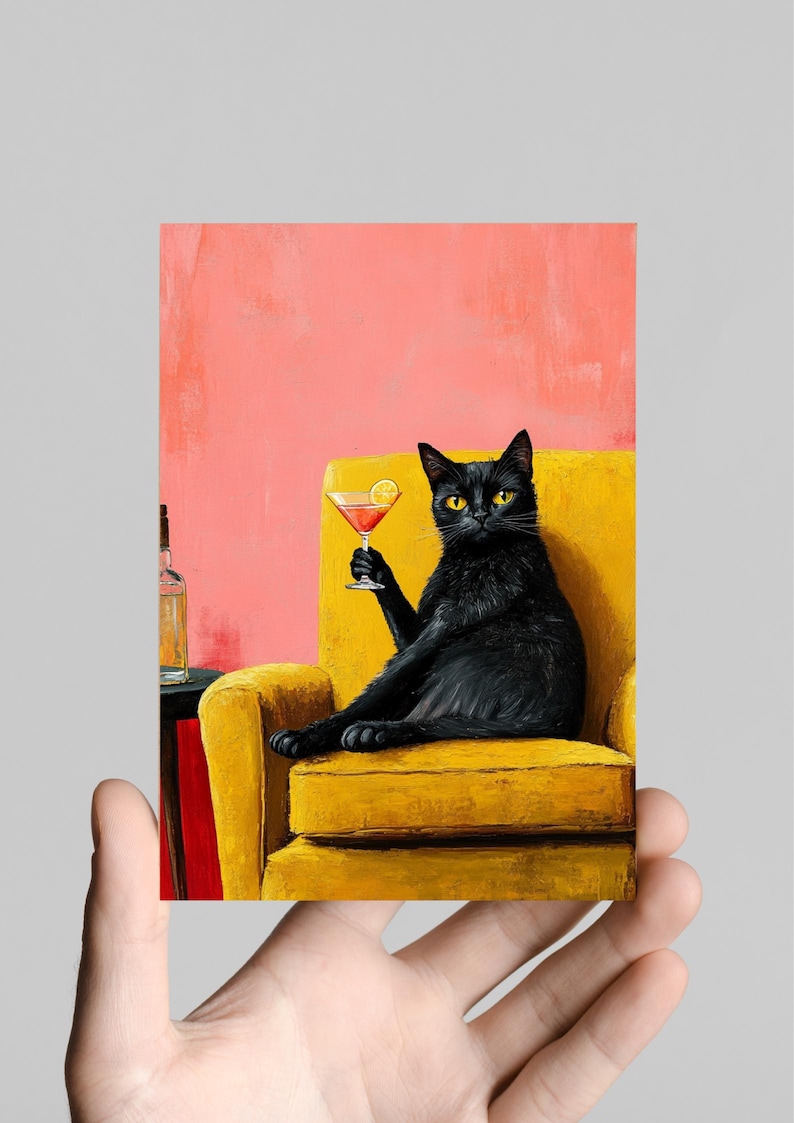 Whimsical Black Cat Martini Print: Quirky Cocktail Bar Wall Art - Etsy UK