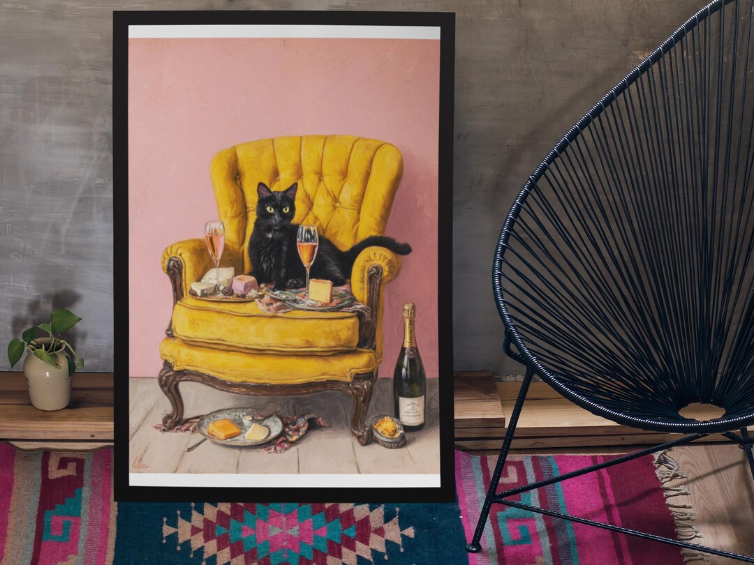 Whimsical Black Cat Buffet Art Print: Quirky Kitchen Decor - Etsy