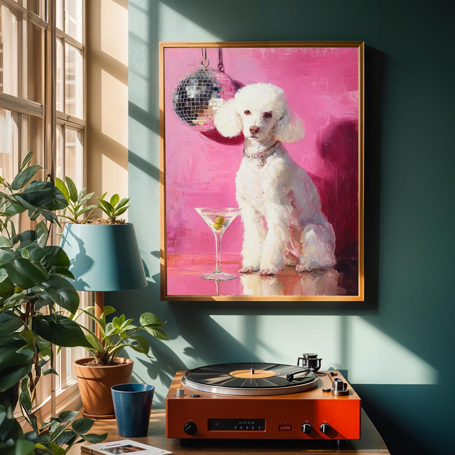 White Poodle Poster – Pink and White Pop Art | Contemporary Oil ...