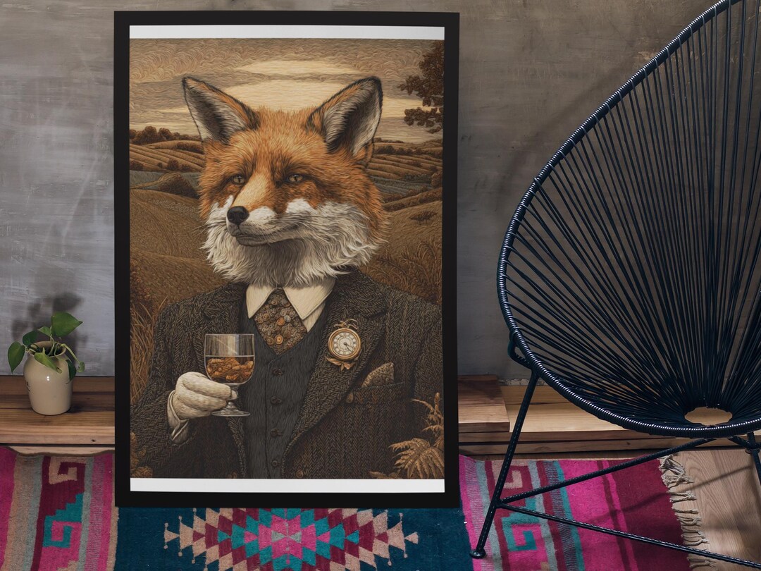Regal Fox Whisky Drinker Art Print: Vintage Animal Portrait - Etsy