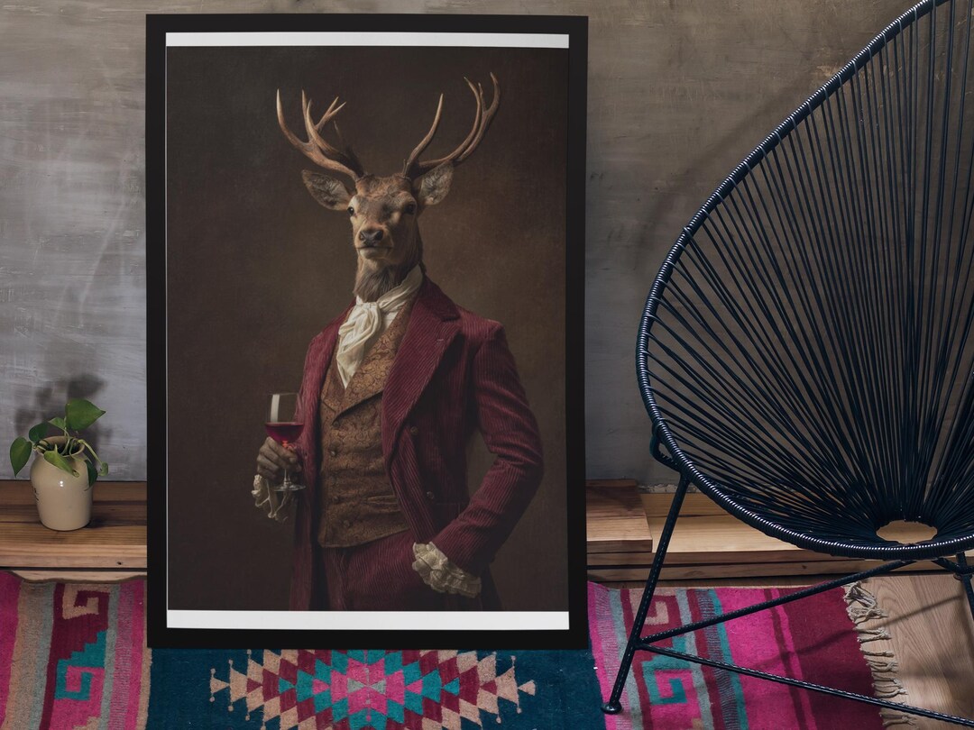 Stag Art Print // Vintage Painting Style Portrait of Stag in Victorian ...