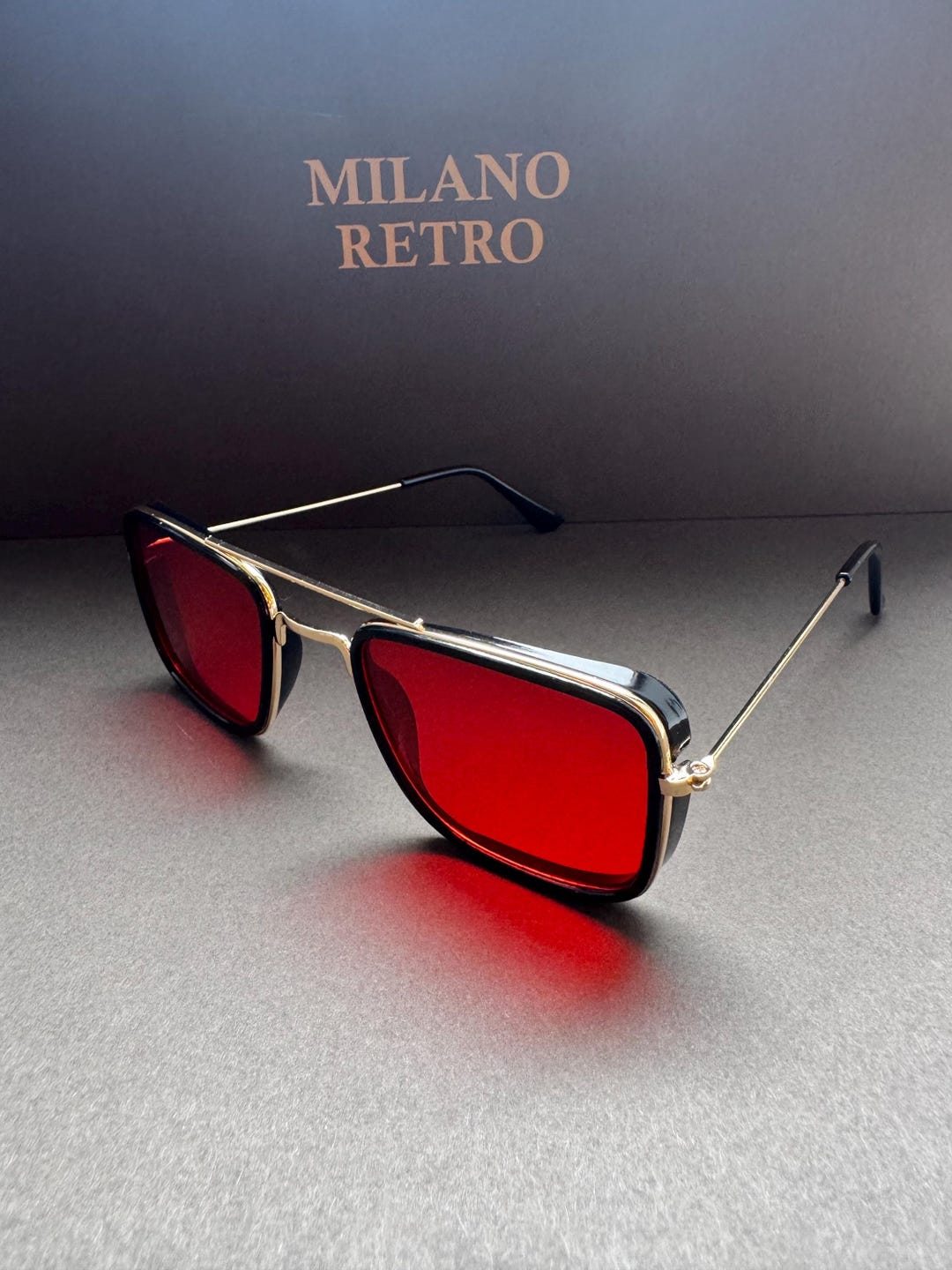 Vintage Square Sunglasses: Black Frame With Red Lenses - Etsy