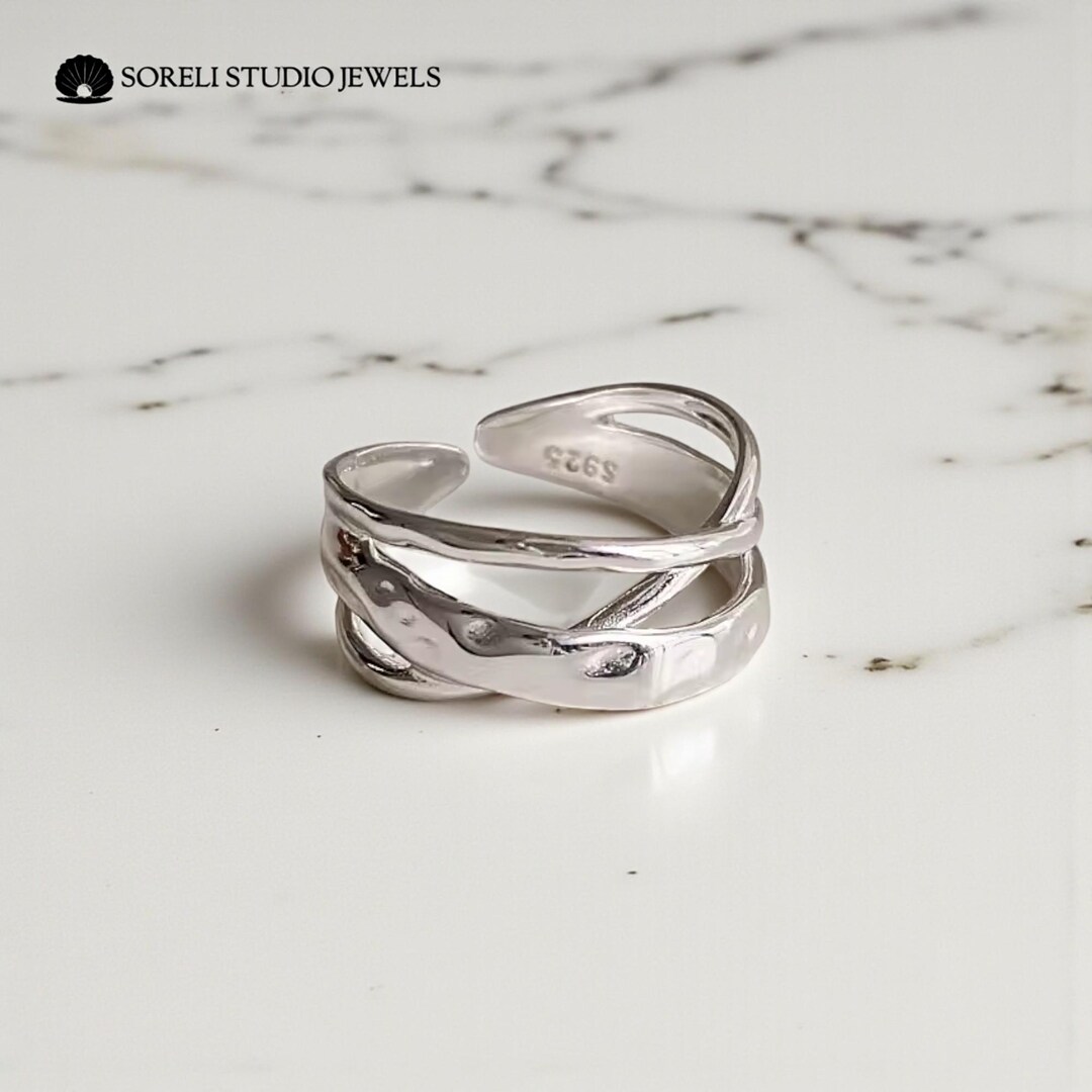 925 Sterling Silver Geometric Wrap Ring | Adjustable Multilayer Winding ...