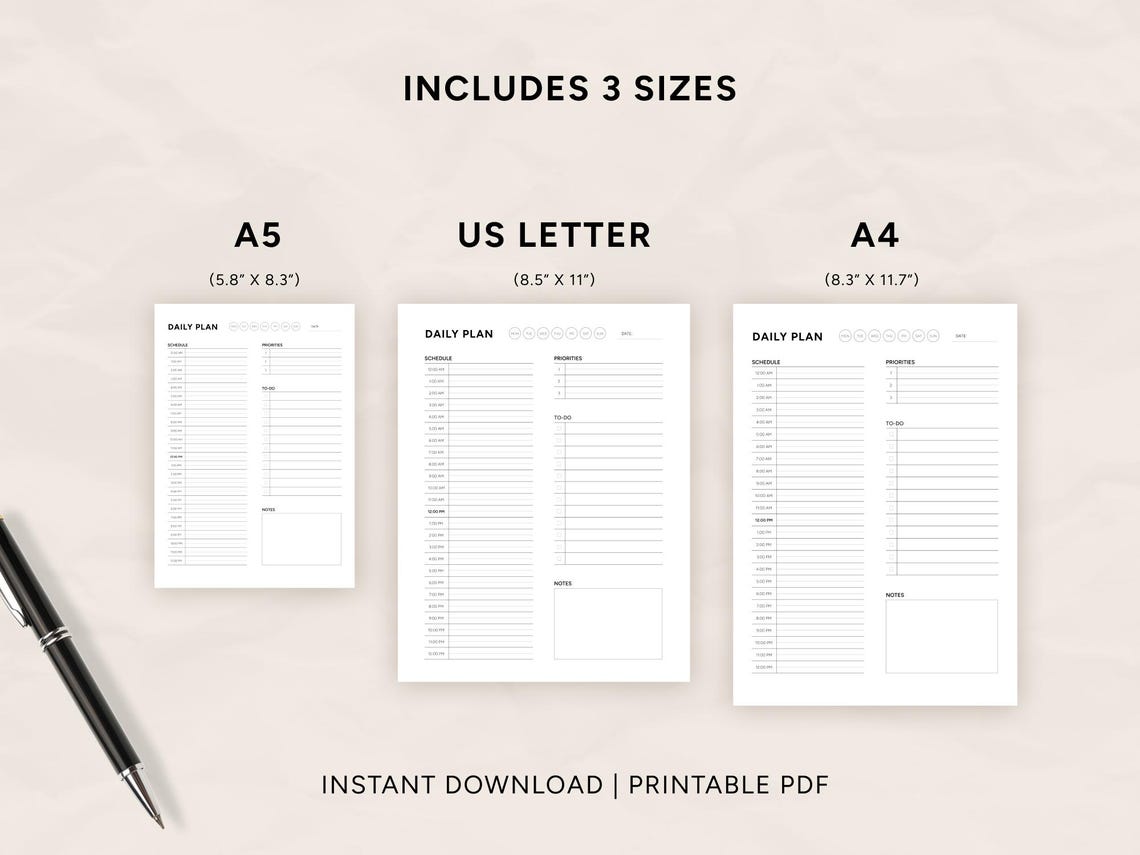 24-hour Daily Planner Printable | Work From Home Productivity Planner ...