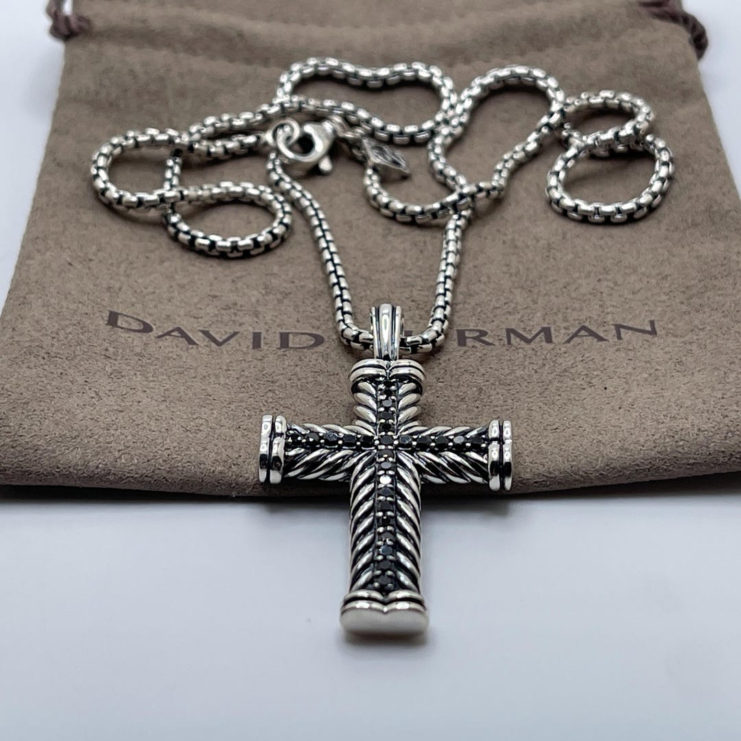 David Yurman Sterling Silver Chevron Cross Necklace With Black Diamonds ...