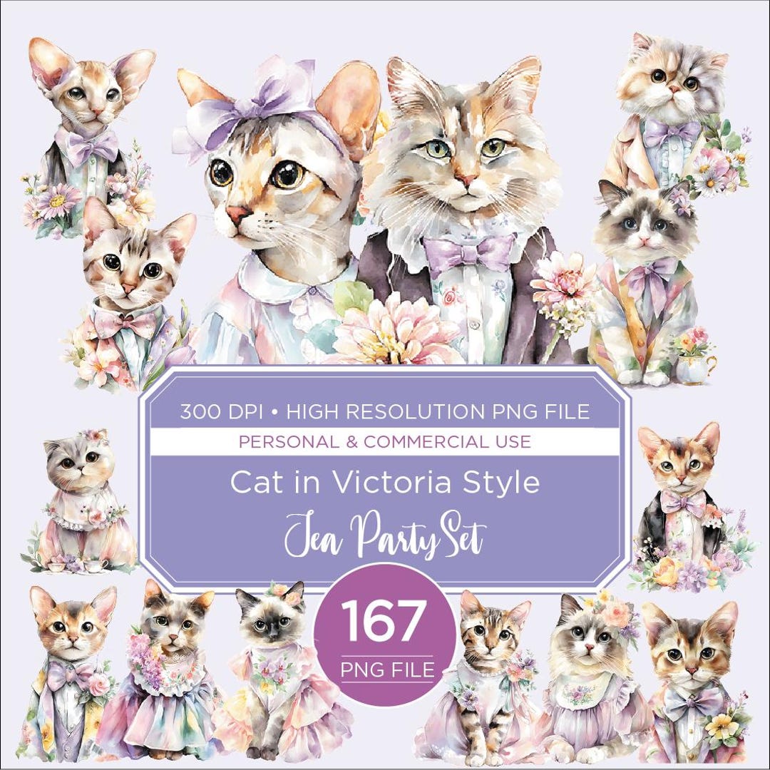 Watercolor Cat in Dress Clipart Print Monthly Planner Stickers Party ...