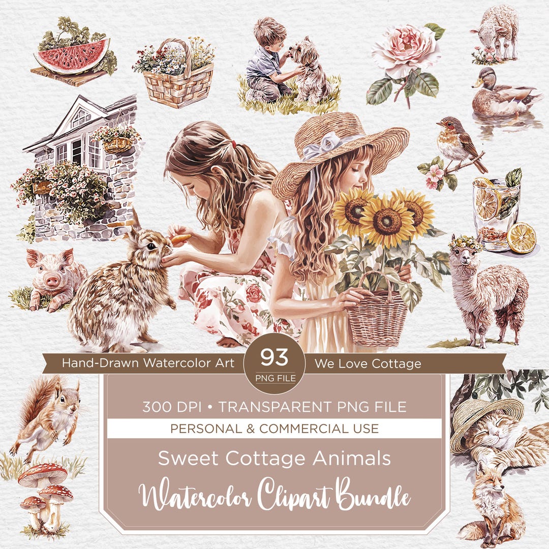 Sweet Cottage Animals Clipart Bundle Soft Pink Tone Scrapbooking ...