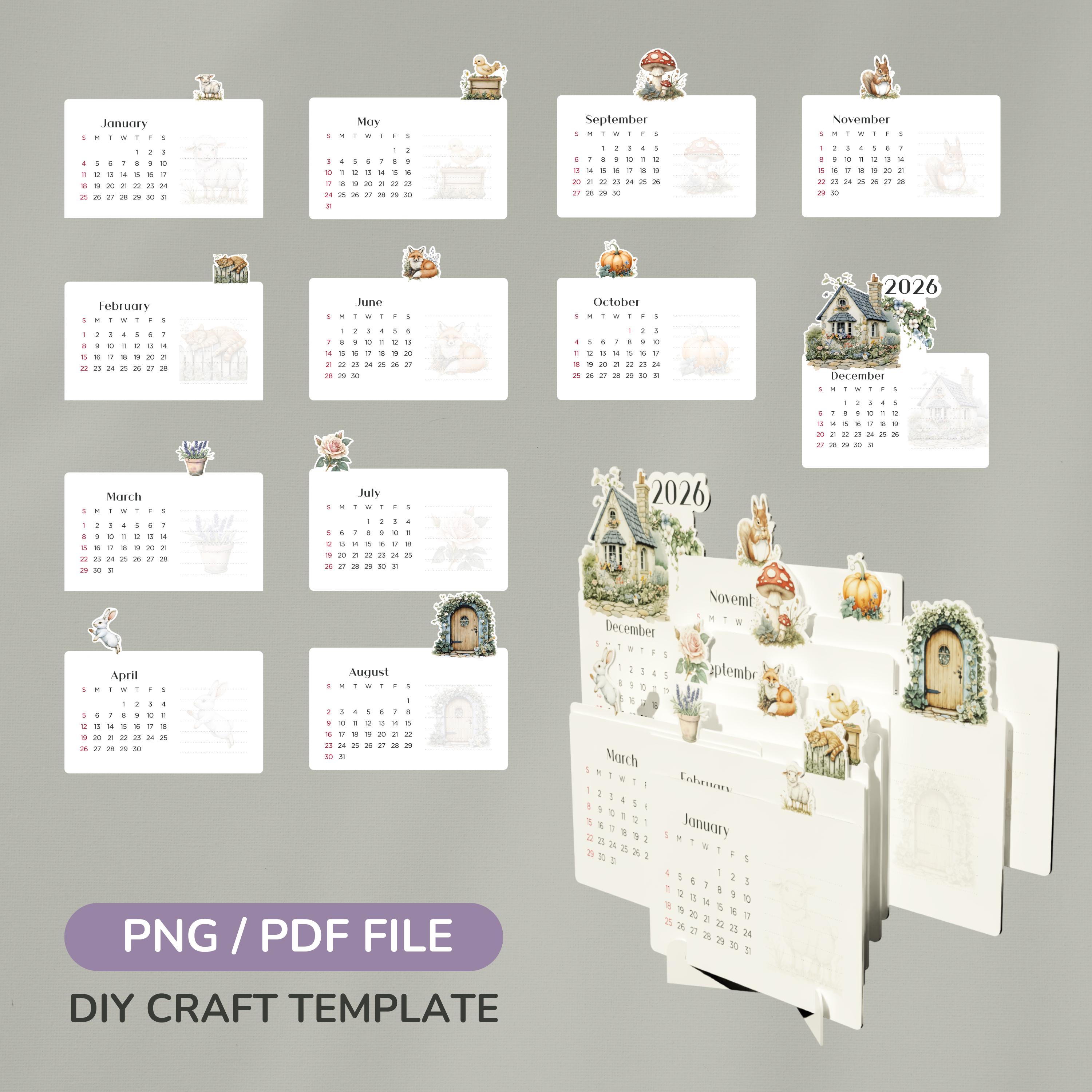 2026 Cottagecore Calendar Printable: Watercolor Animal Illustrations ...