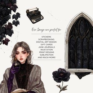 Watercolor Winter Gothic Academia Clipart Bundle Dark Academia Clip Art ...
