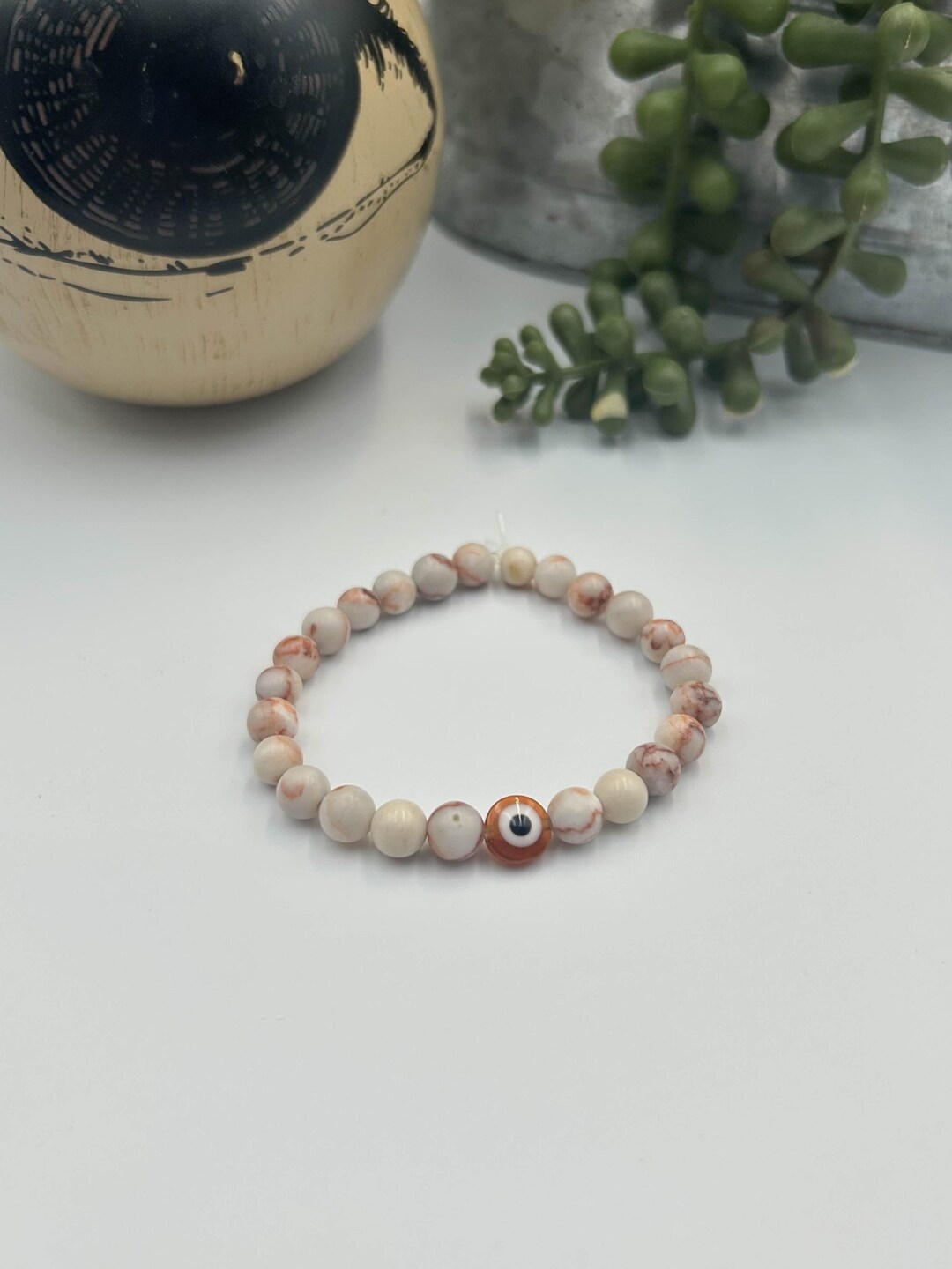 Ash Fire Stone Bead Bracelet + Evil Eye - Etsy