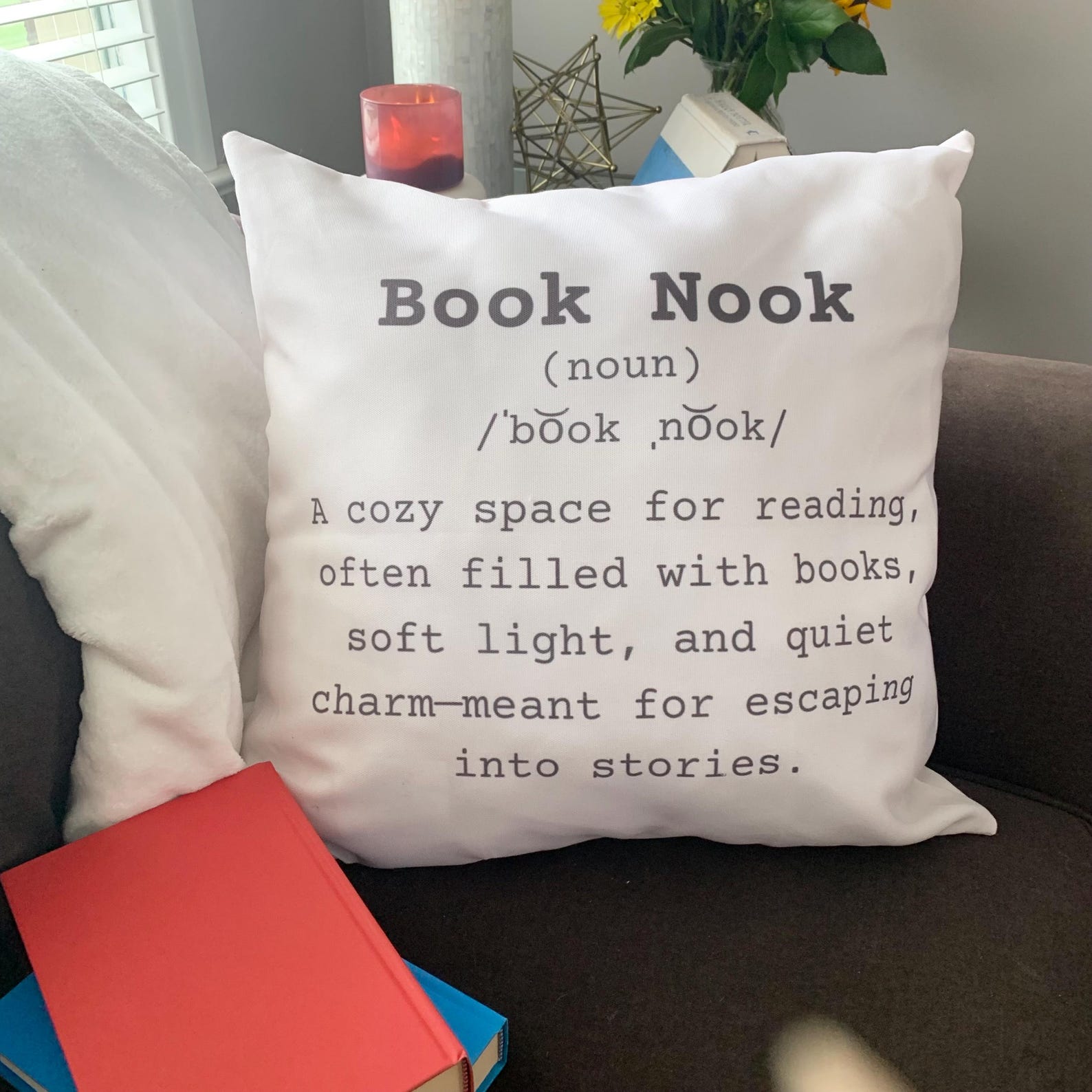 Book Nook Decorative Pillow, Cozy Reading Gift, Book Lovers Home Decor ...