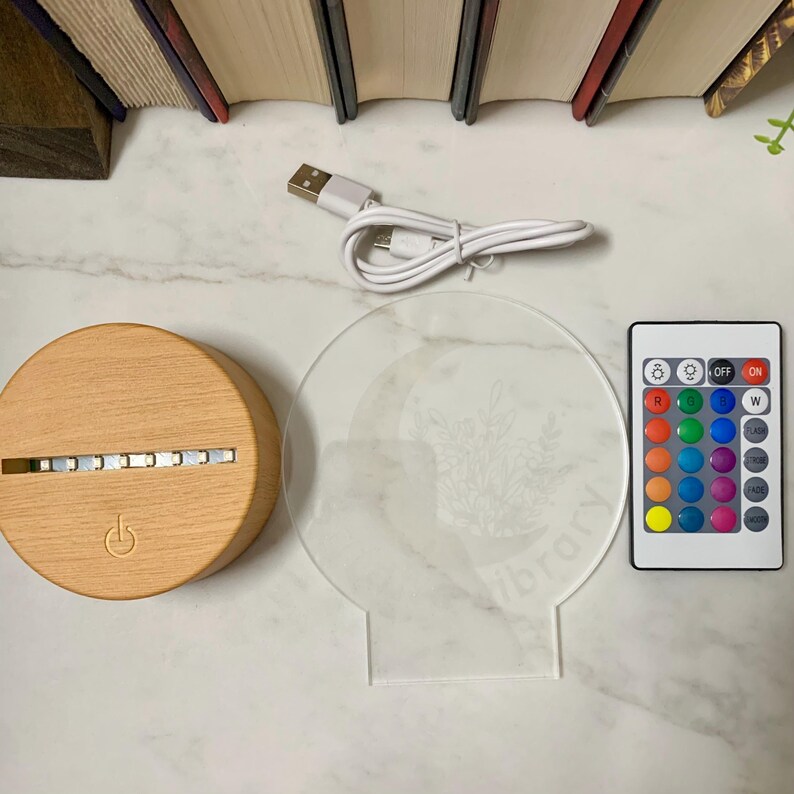 Personalized Library LED Night Light Custom Name Acrylic Lamp Moon and ...