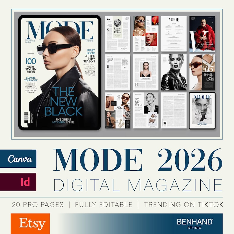 MODE 2026 • Digital Fashion Magazine Template | Canva and Indesign ...