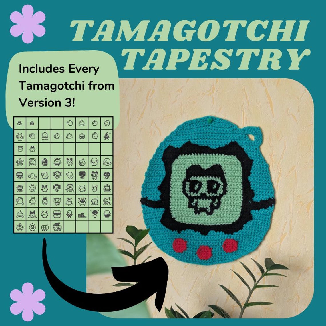 Tamagotchi Crochet Applique Tapestry Pattern, Retro Toy Pet (PDF ...