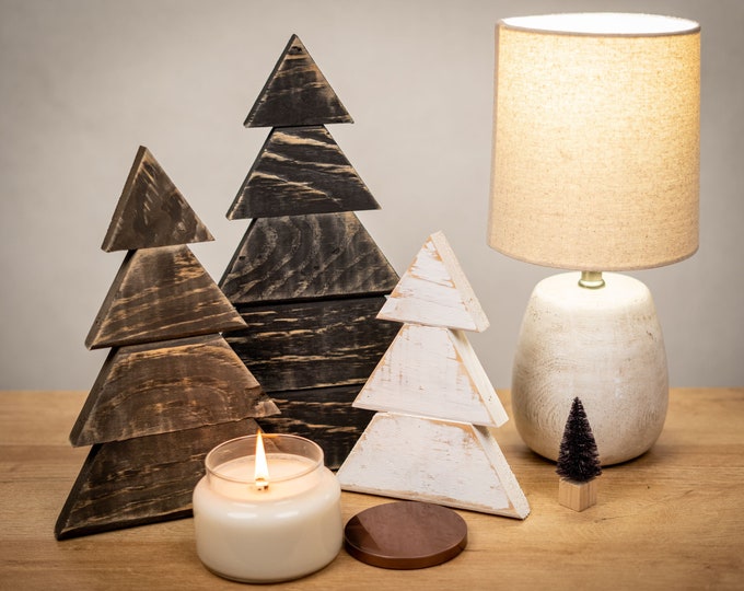 Modern Farmhouse Lighted Hardwood Christmas Tree Decor - Etsy