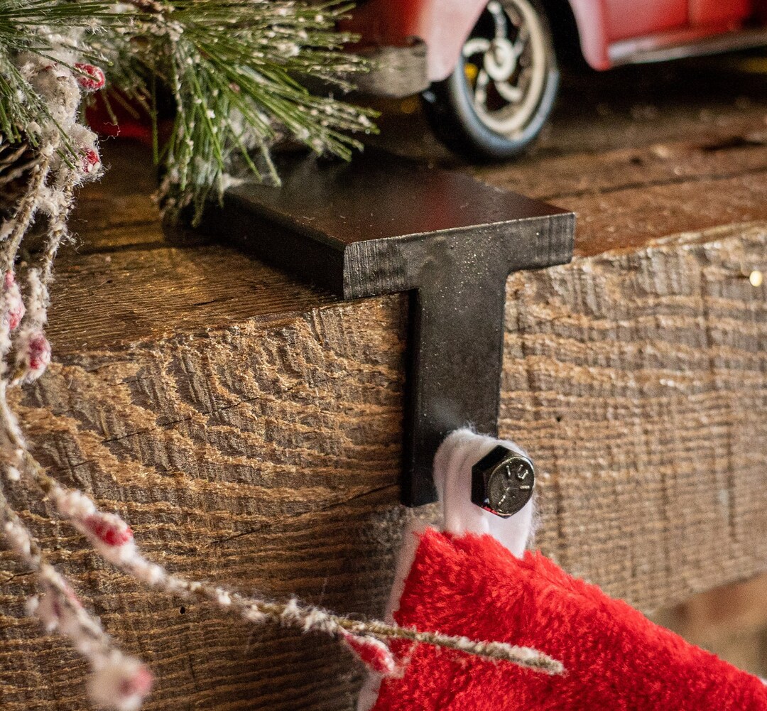 Christmas Stocking Hanger, Rustic, Black Iron Mantel Hanger, Farmhouse ...