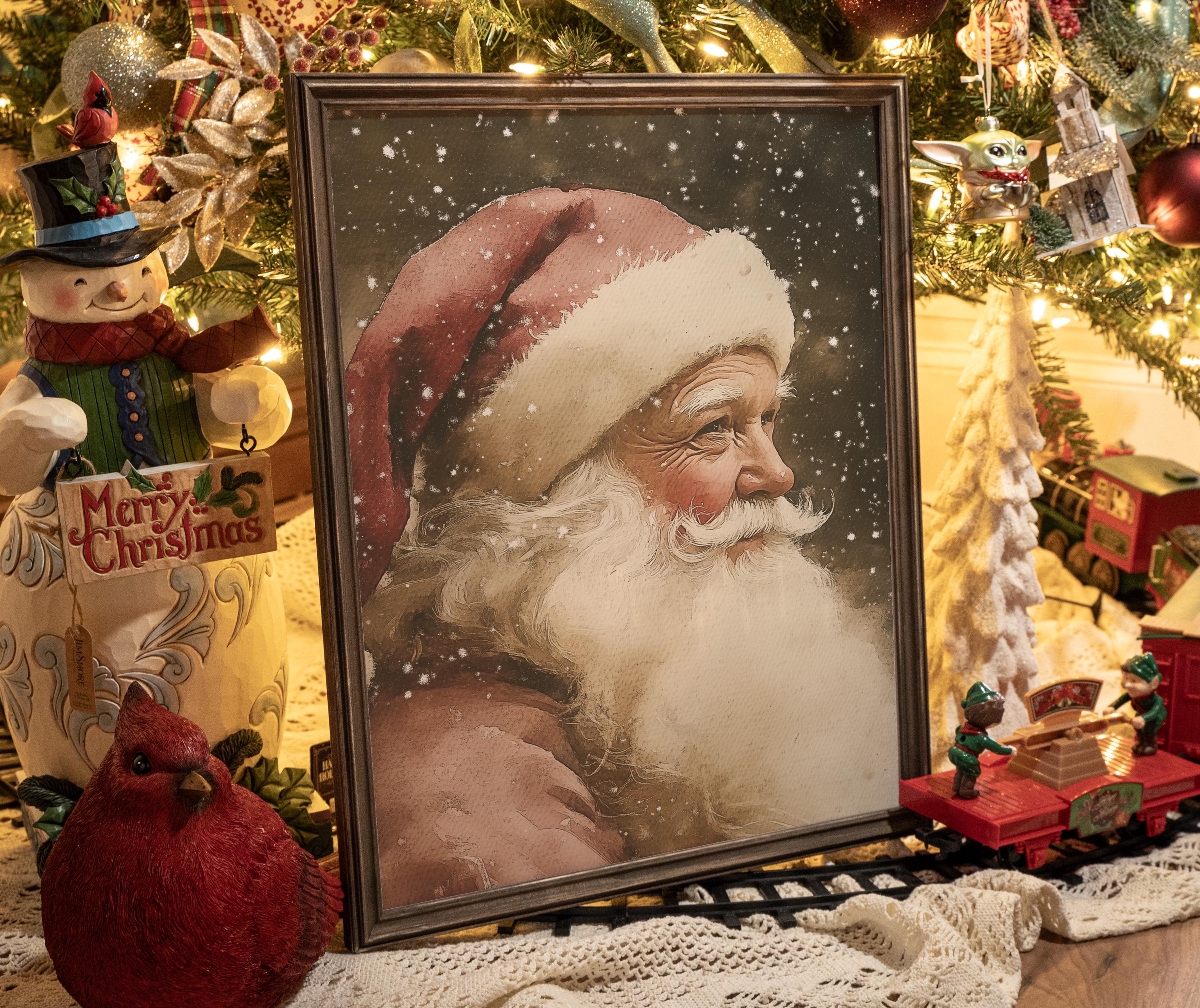 Santa Claus Framed Print - Solid Wood Picture Frame - Classic Christmas ...