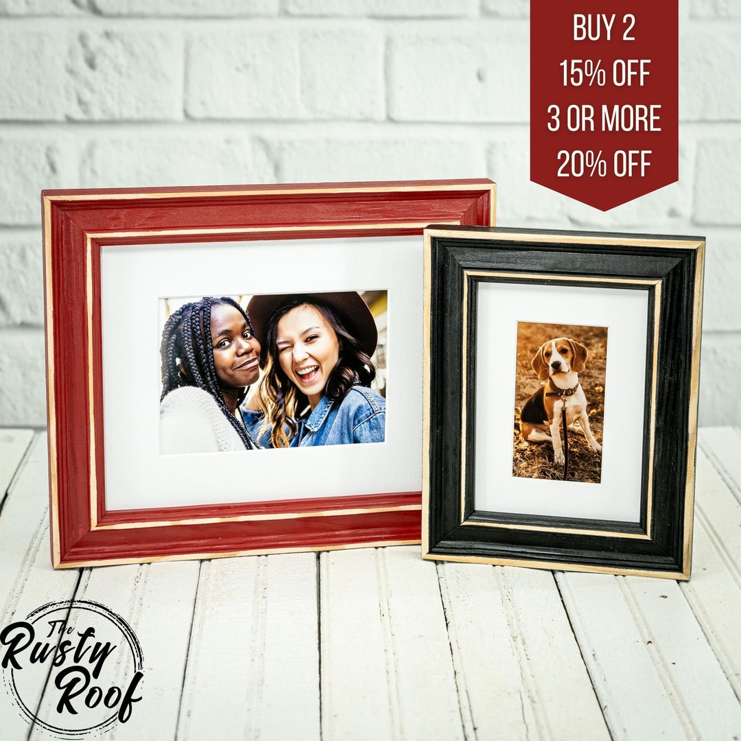 Distressed Classic Picture Frame - Handmade Frame With Mat - Choose ...